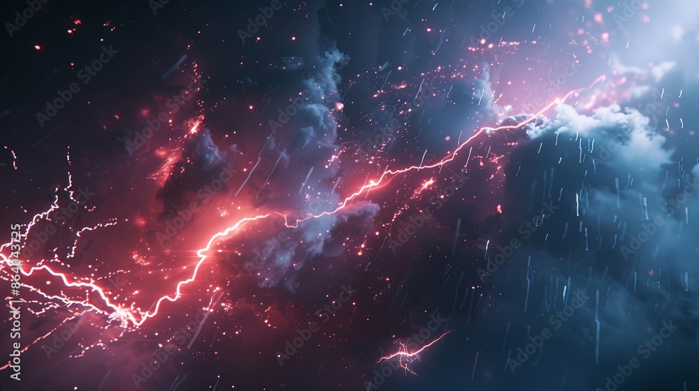 Flash of lightning on dark background, banner design. Thunderstorm ...