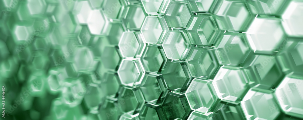 Abstract hexagon geometry background in shades of green and white. The ...