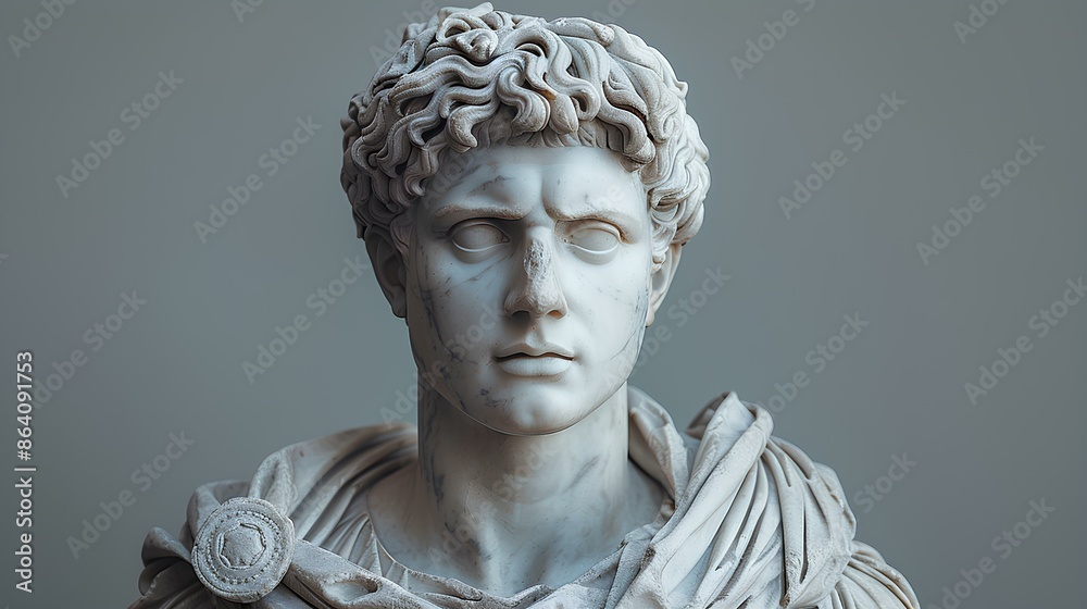 Photo Stock Ancient Greek statue in marble. Roman statue of a nobleman and general | Adobe Stock