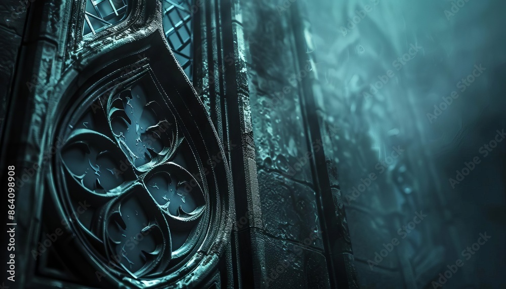 Gothic window frame with intricate designs, dark and moody, high ...