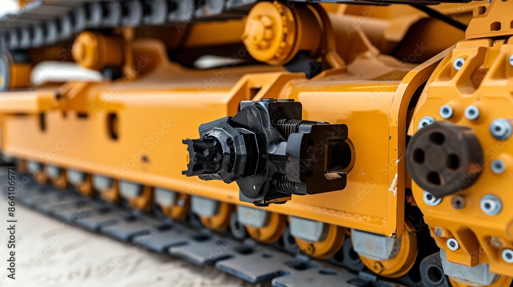 Detailed photo of an excavator's quick coupler system, isolated on ...