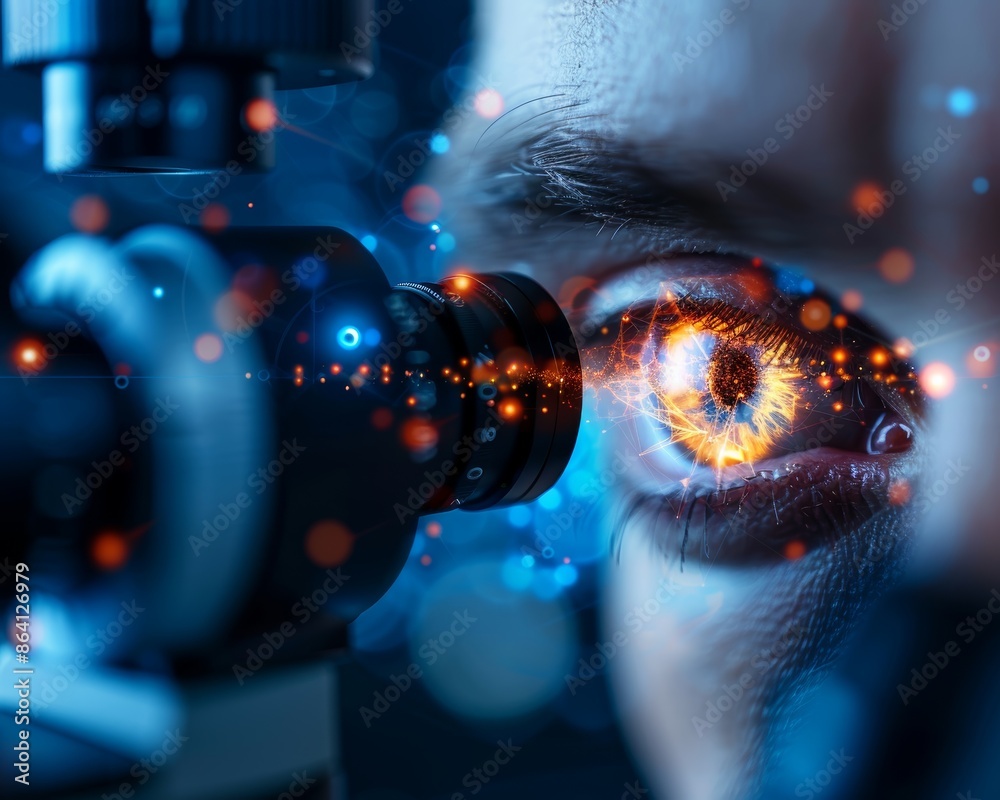 Macro shot of a human eye undergoing a detailed examination using ...