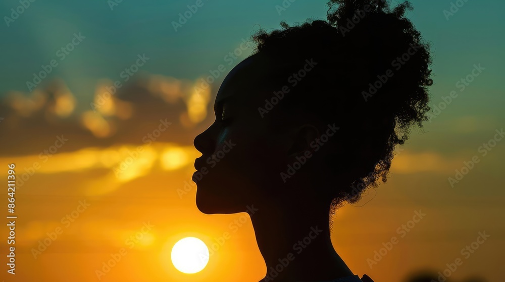 Silhouette, portrait photography, sunset background theme, side view ...