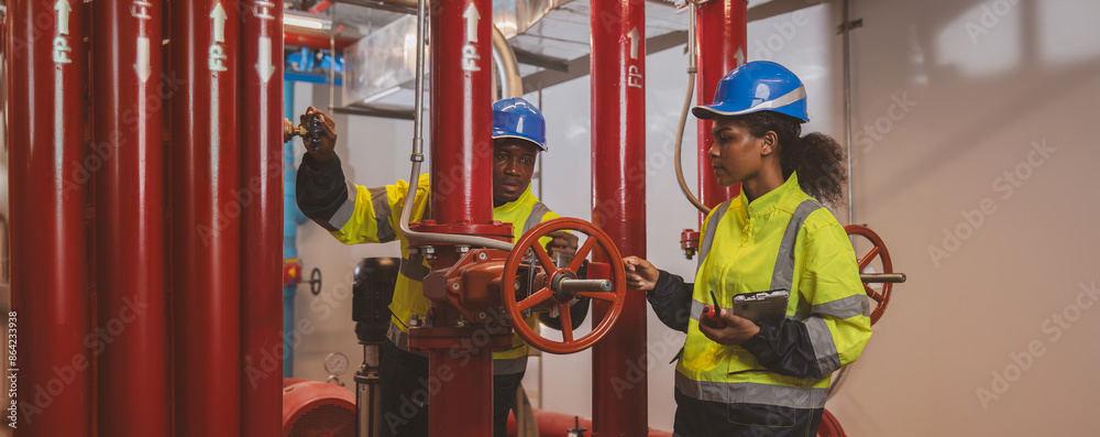 Engineer or technician work checking Fire suppression system and fire ...