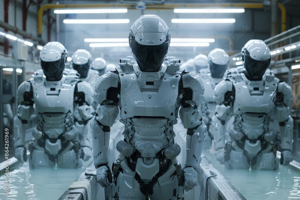 Production of exoskeleton suits in a factory Stock Illustration | Adobe ...