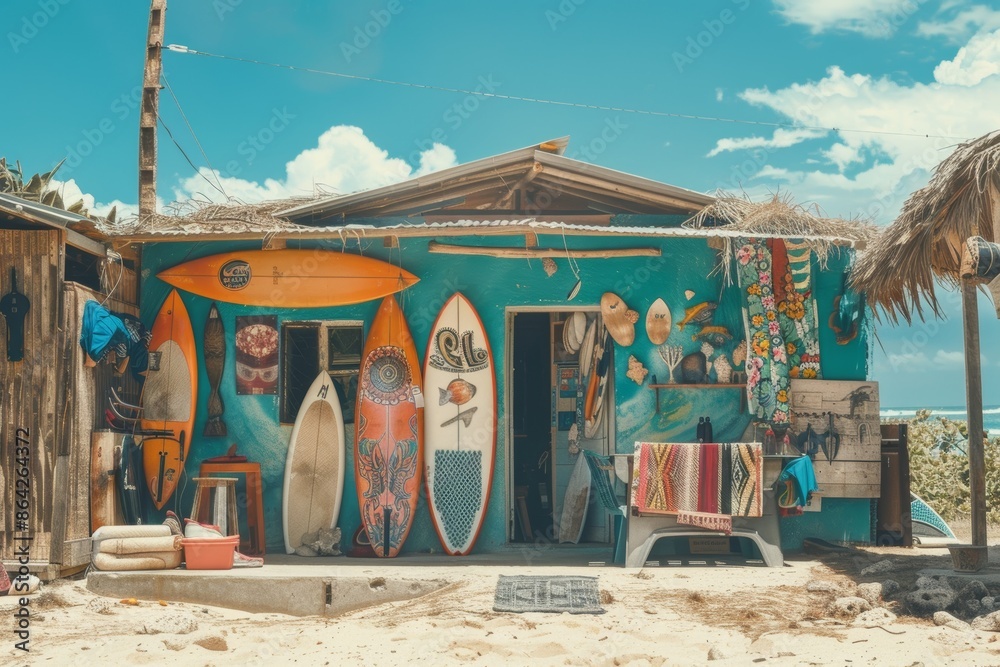 Beachside Surf Shack with Decor and Surfboards for Laid-Back Coastal ...