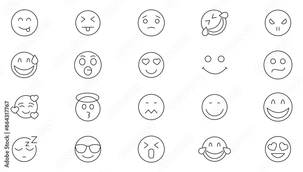 Emotions line icon set. Emoji, emotion, smile and sad outline icon ...