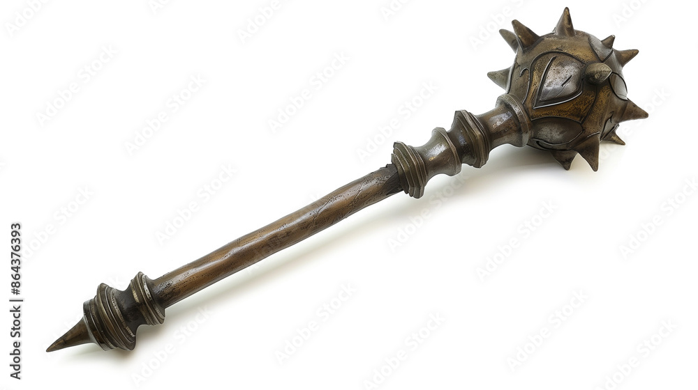 morning star mace, with a metal spiked ball and a handle. Medieval ...