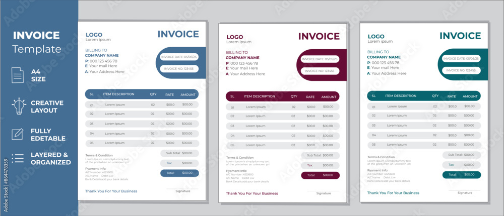 Business invoice form template. Invoicing quotes, money bills or price ...