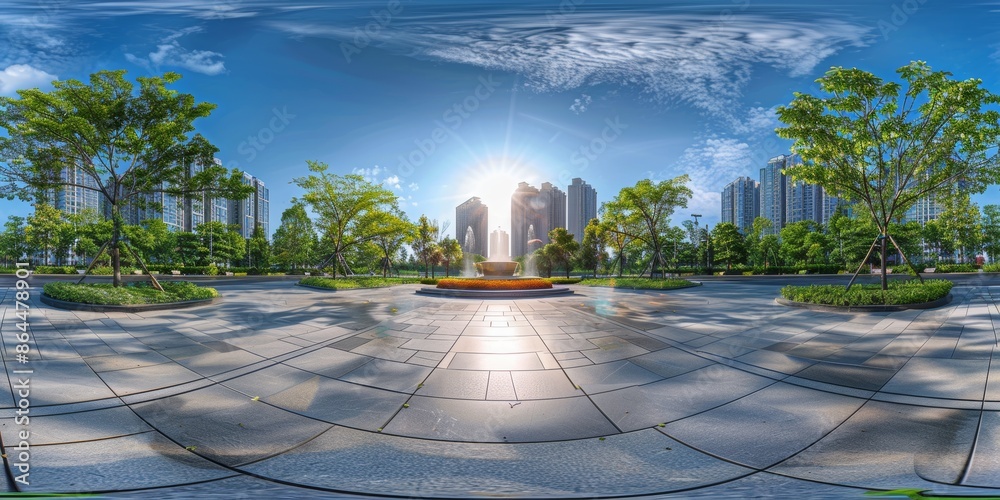 HDRI City Park with Modern Buildings 360 Panoramic view of a city park ...