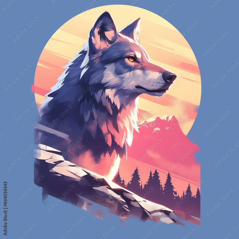 Wolf creative illustration badge for t-shirt design. Animal wolf ...