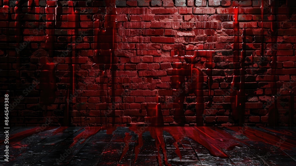 Bloody background scary old bricks wall and floor, concept of horror ...