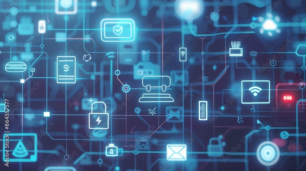 An abstract representation of a home network, showing various connected ...
