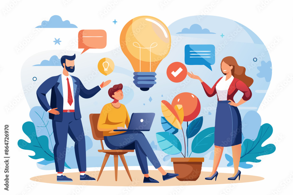 a vector illustration showing business people engaged in a discussion ...