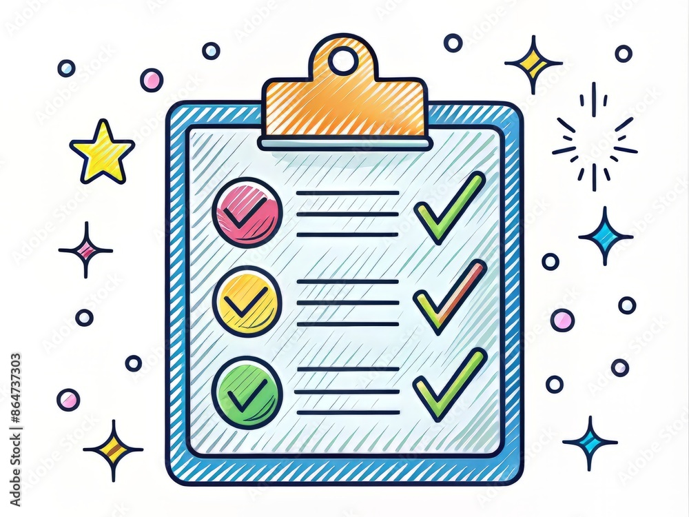 Vibrant hand-drawn doodle symbols checklist featuring check marks ...