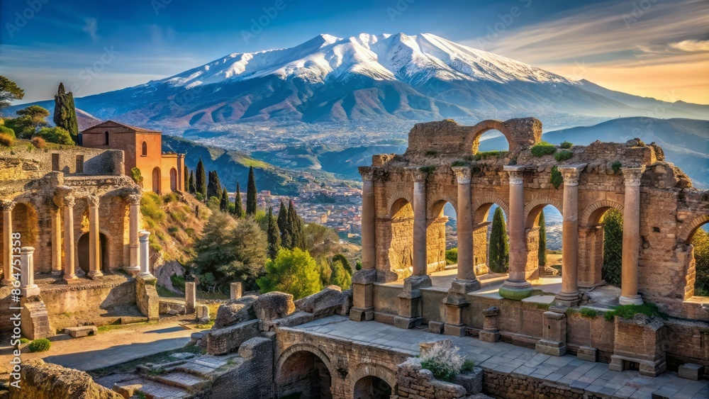 Ancient Greek theater ruins with crumbling columns stand proudly in ...