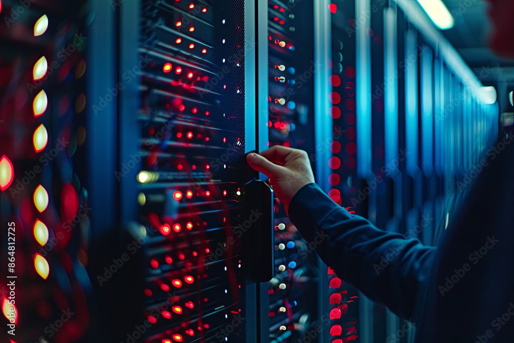 Technical staff working in a server room, IT infrastructure Stock Photo ...