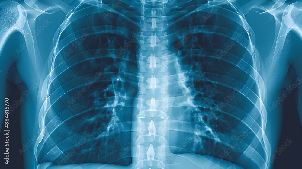 X-Ray of a Chest: X-ray image of a human chest, displaying ribs, lungs, and heart outline. --ar ...