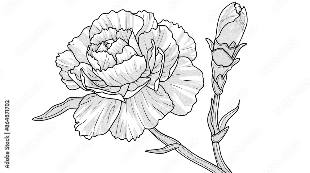 Cartoon carnation flower, outlined for coloring, on a white background ...
