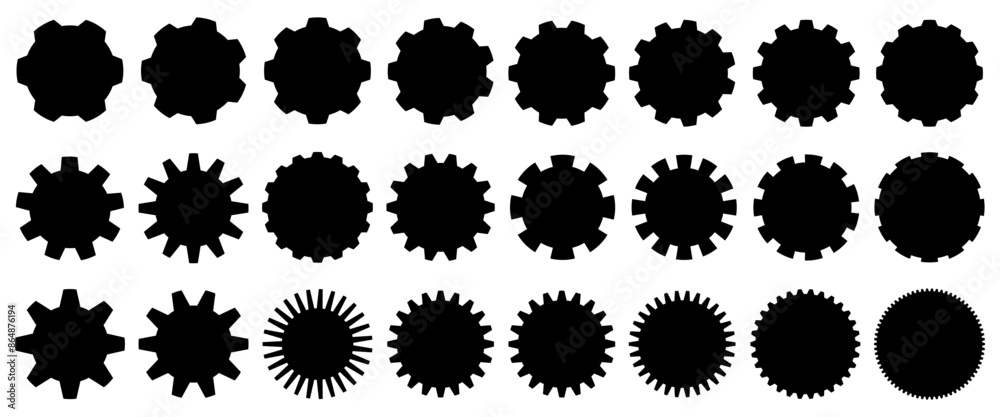 Set gears label and badges line black icon collections. Wheel cogwheel ...