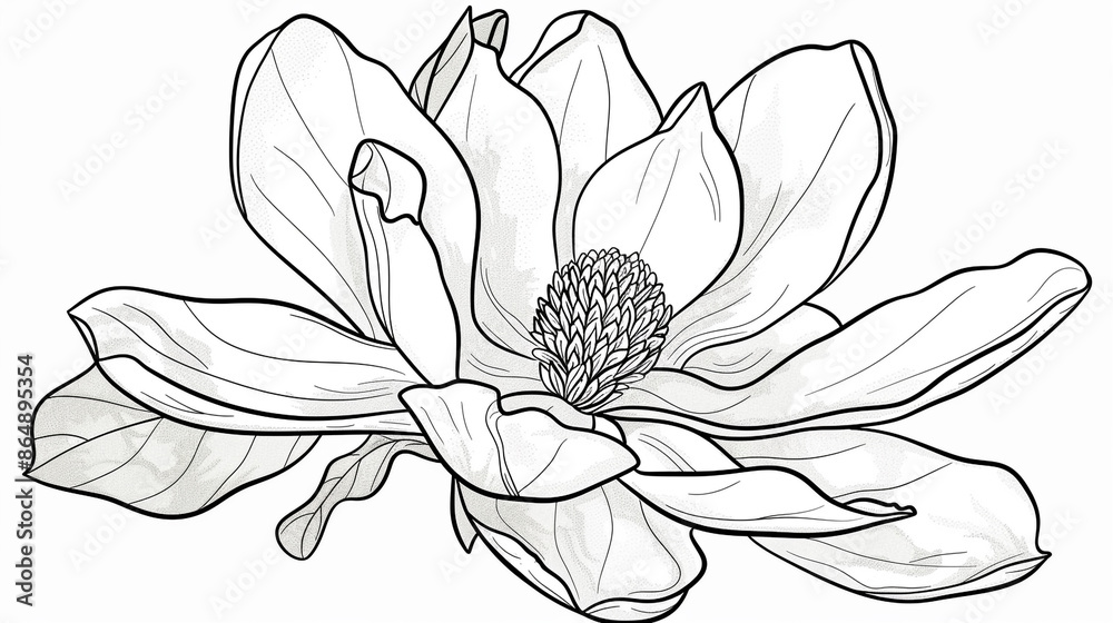 Cartoon magnolia flower, outlined for coloring, on a white background ...