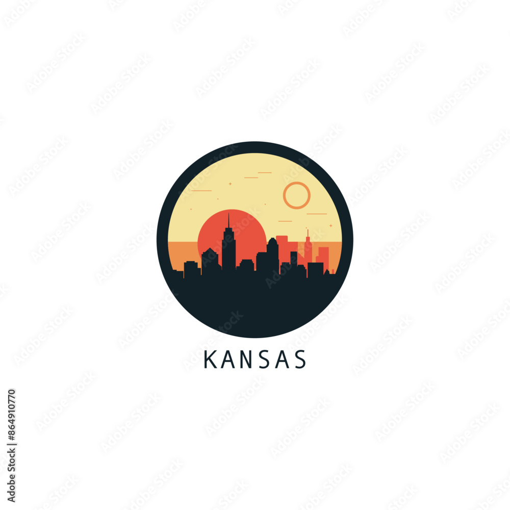 Kansas City skyline, downtown panorama logo, logotype. USA, Missouri ...