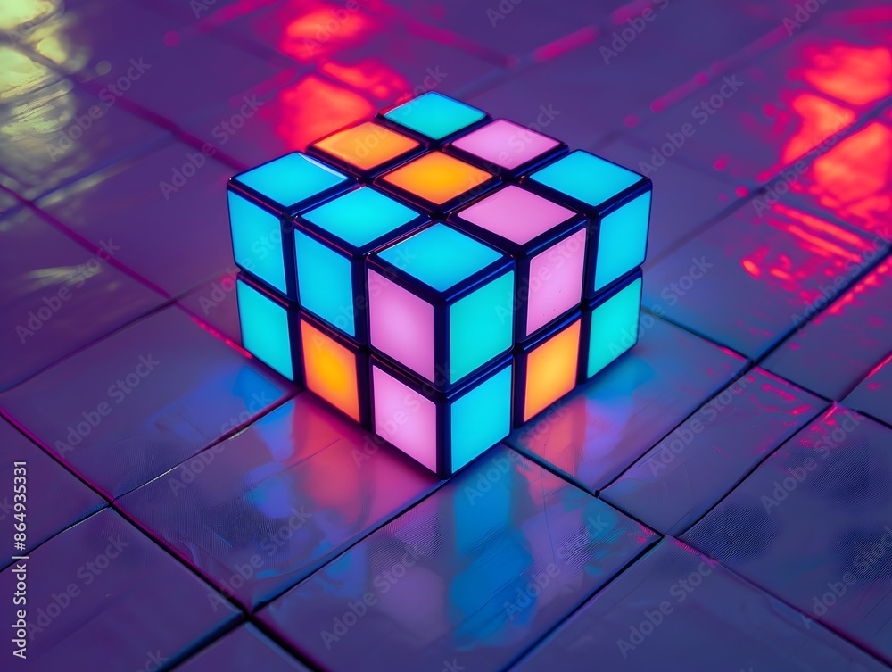 Colorful Rubix cube design in shades of purple and pink. Complete with ...