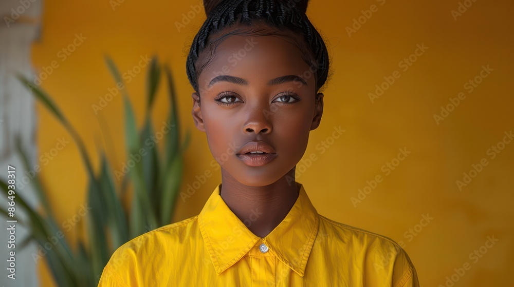 Simple yellow shirt worn by black models Stock Photo | Adobe Stock