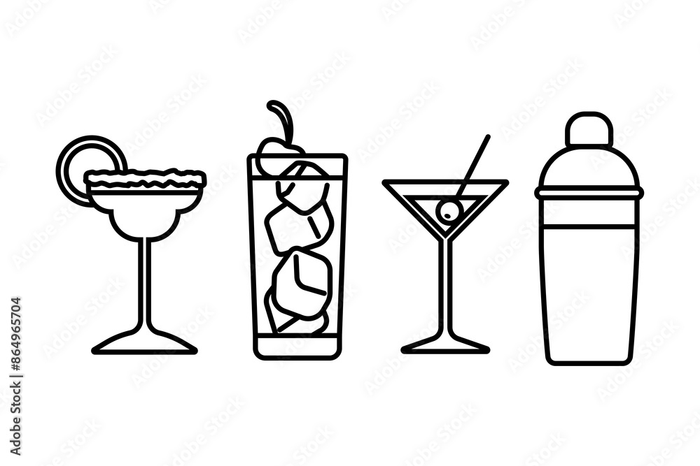 Cocktails png line art, transparent background Stock Illustration ...
