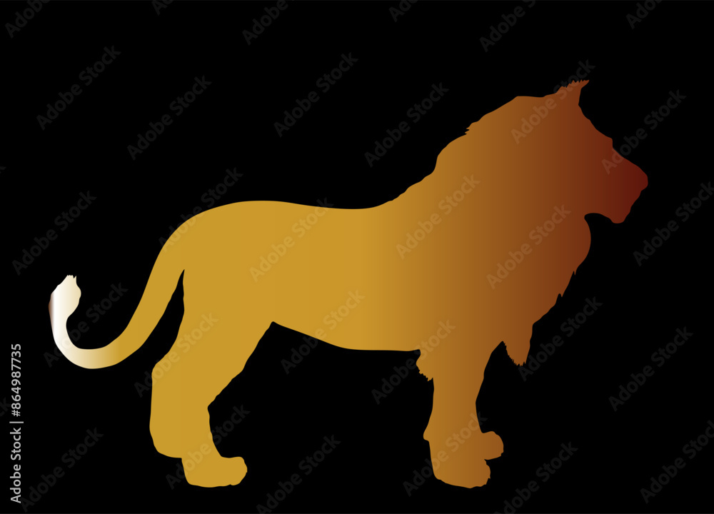 Gold lion vector silhouette illustration isolated on background. Animal ...