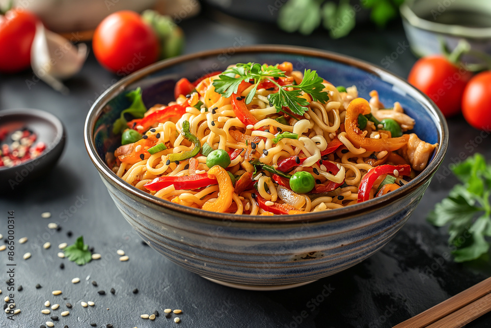 healthy and hot and spicy ramen or cantonese chinese, thai fried ...