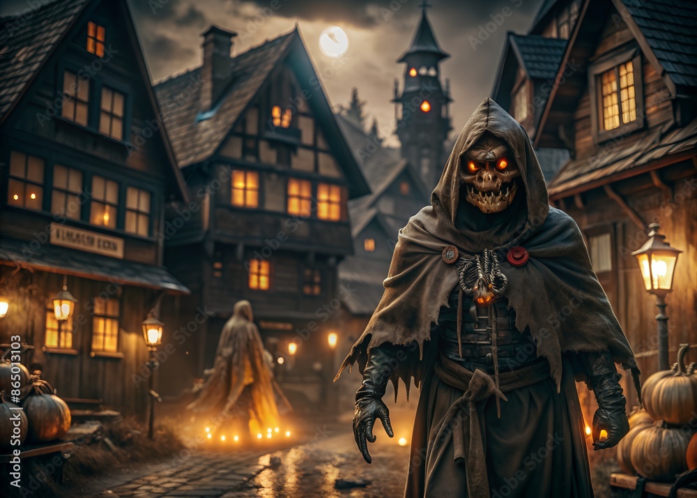 Fantasy RPG village, horror style, with inhabitants of zombie inhumans ...