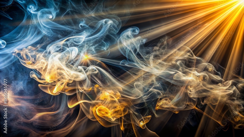 Ethereal wisps of smoke undulate amidst luminous rays, weaving fleeting ...