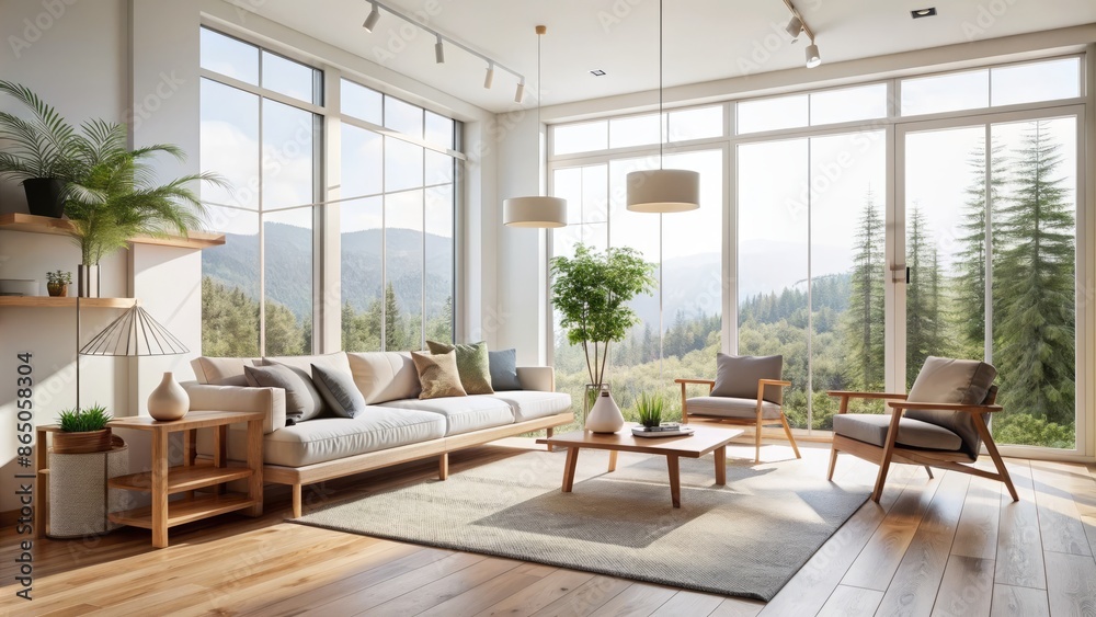 Serenely minimalist Scandinavian-inspired living room with crisp white ...