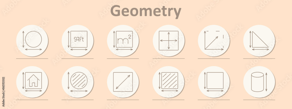 Geometry set icon. Circle, square feet, square meters, dimension, angle ...