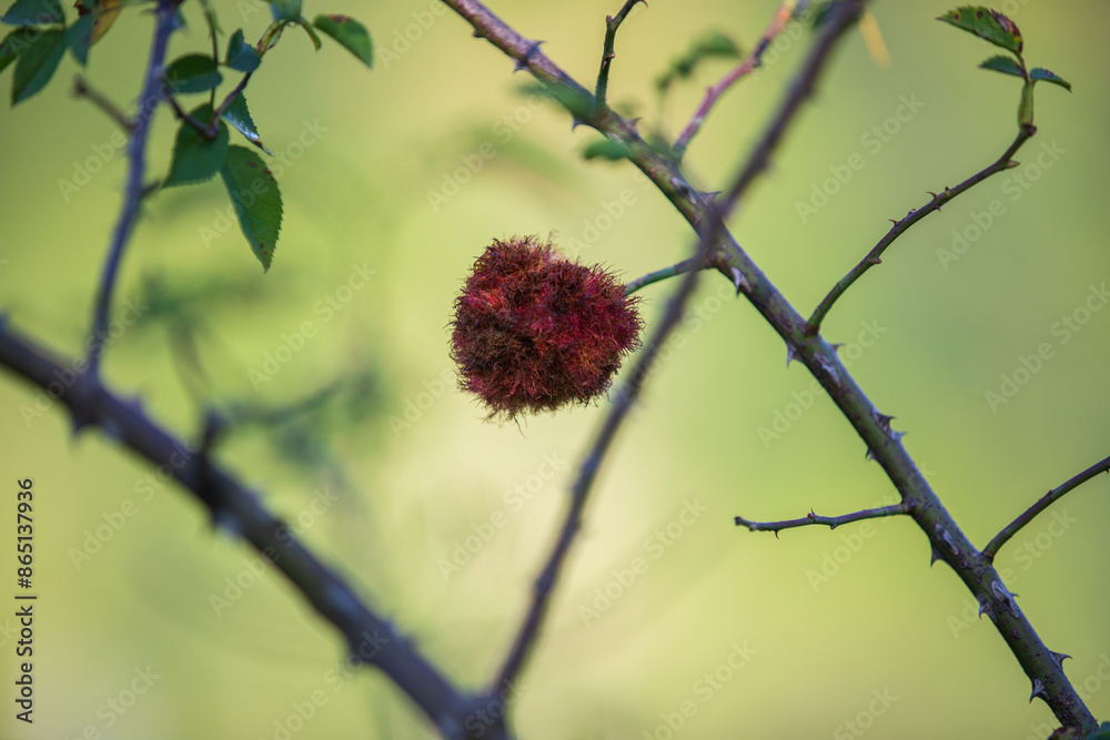 Robin's pincushion or bedeguar gall is produced in summer on dogroses ...