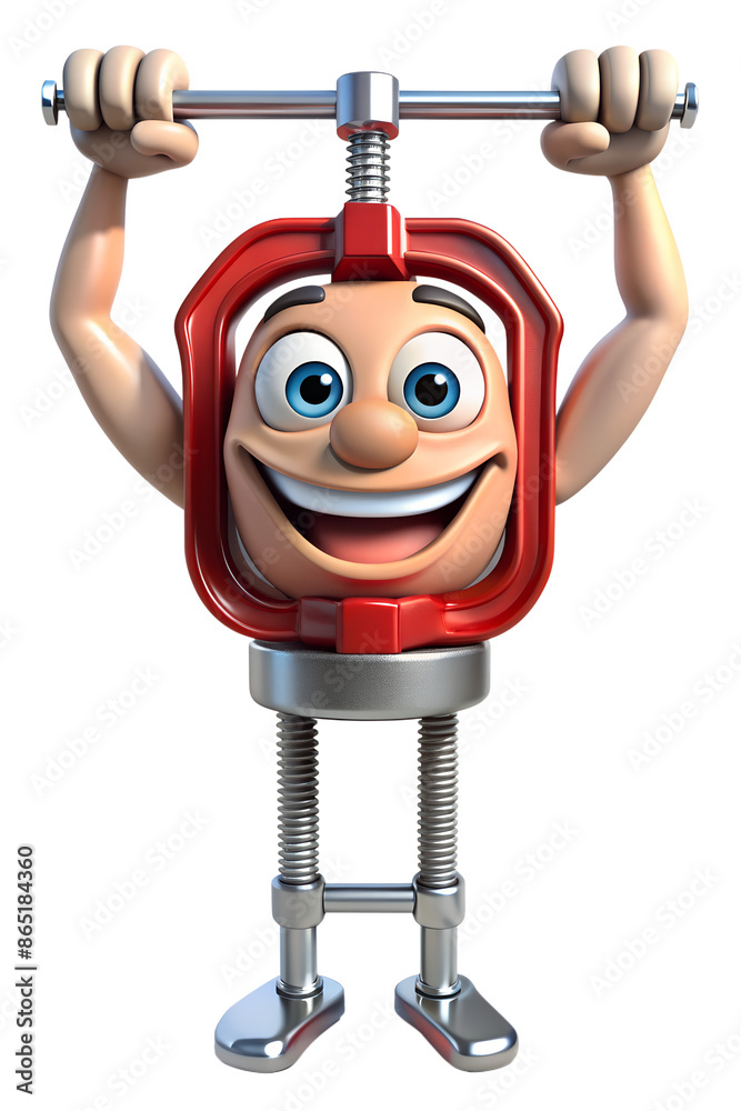 3D clamp funny cartoon character with a smiling face workshop tool ...