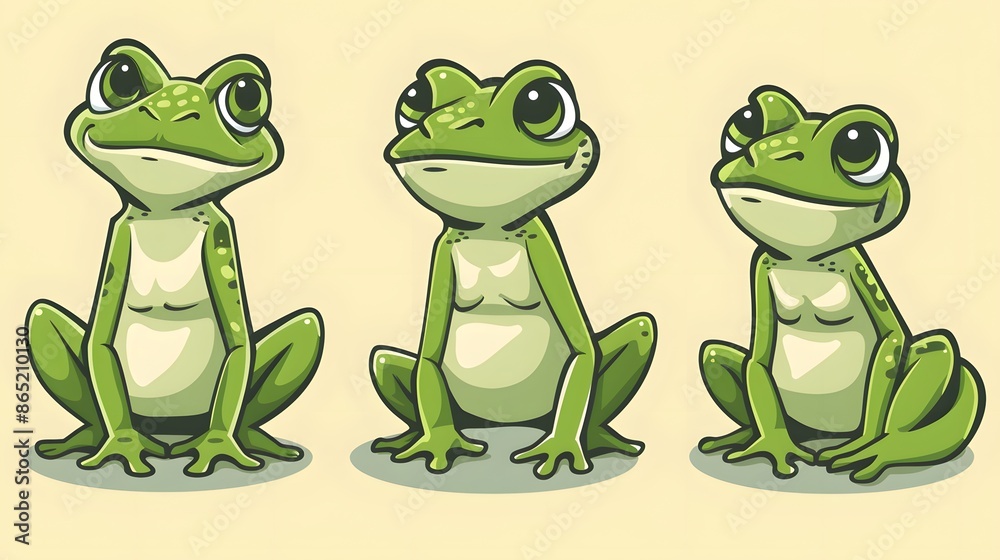 Male frog cartoon character mascot design, including flat and line art ...