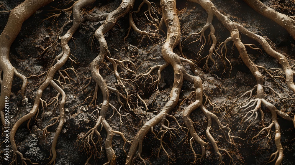 intricate network of tree roots in rich soil underground texture ai generated nature ...