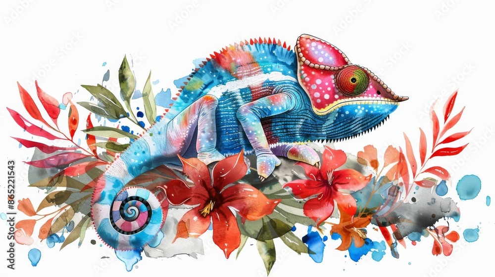 a chameleon changing colors to a spectrum flat design side view theme ...