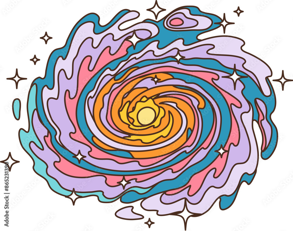 Cartoon groovy space galaxy or nebula cosmic dust, vector retro funky ...