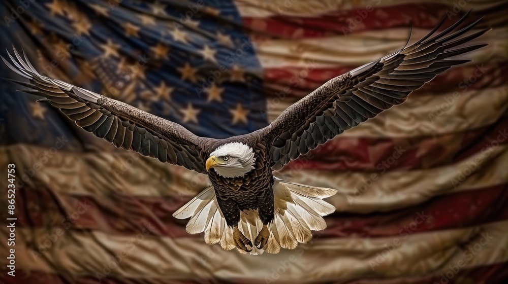 An American flag is soaring through an eagle's wings in this gritty ...