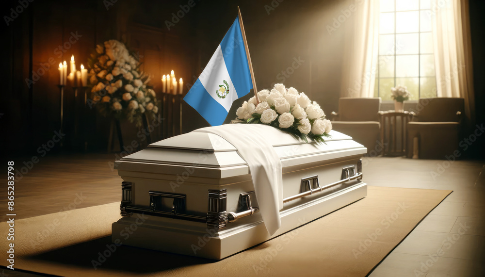 Respect and remembrance: white roses adorn a coffin draped with the ...