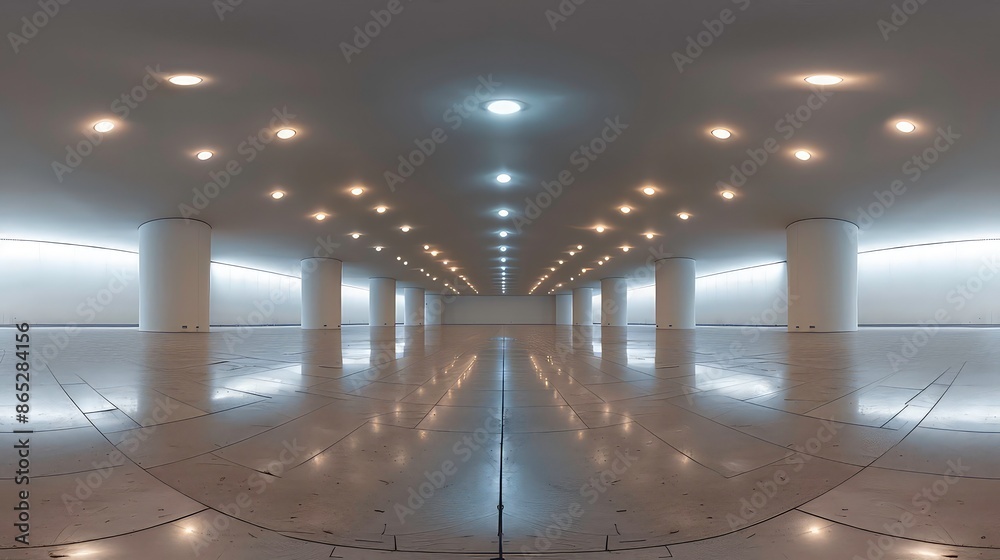 map HDRI lamps ceiling embedded square room empty White wall interior ...