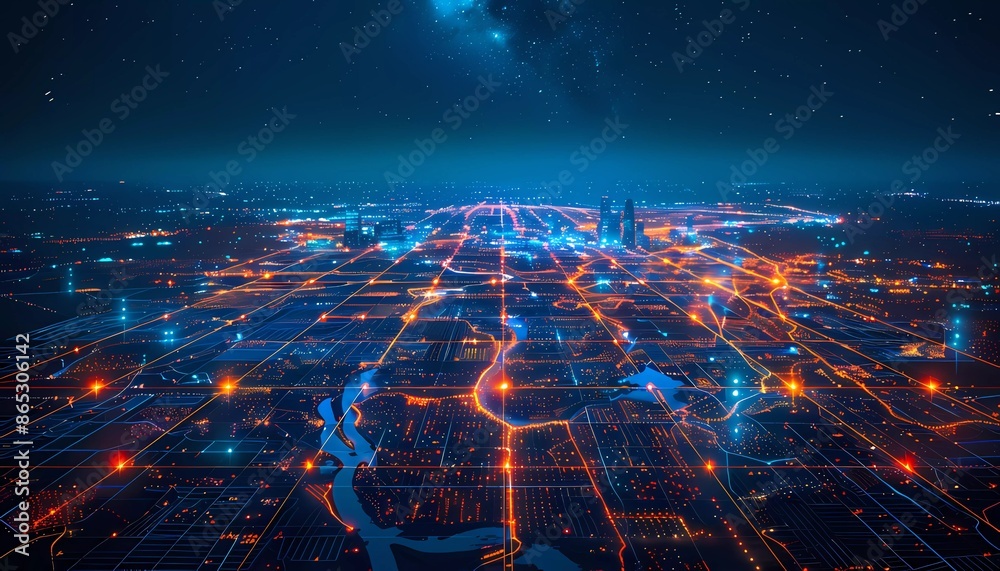 IoT in Smart Cities Across North America, digital map of the USA with ...