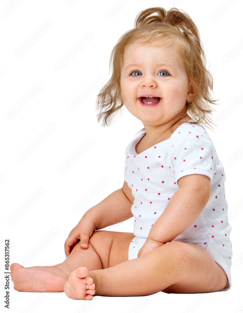 Beautiful, happy, smiling child. Little baby girl, toddler sitting on ...