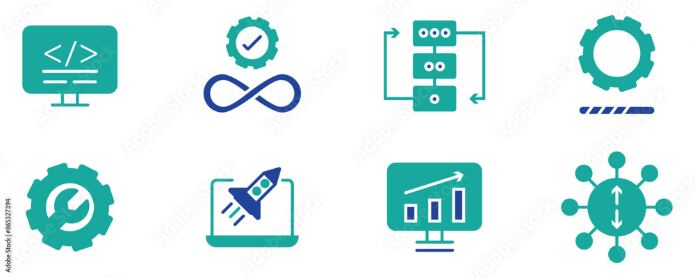 set of Vector DevOps icons. Editable stroke. Software development and ...
