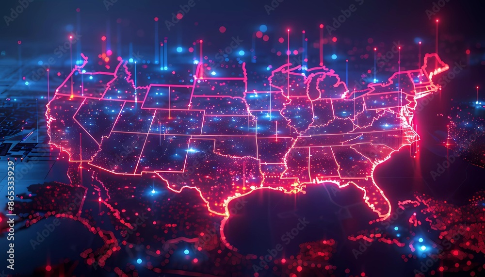 5G Technology Across North American Cities, digital map of major US ...