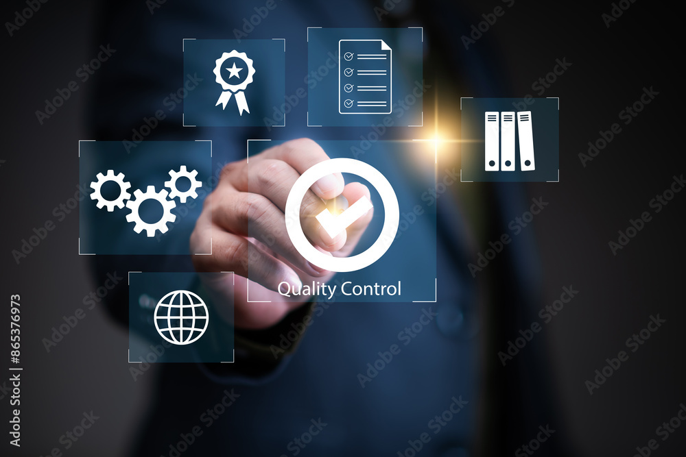 Product Quality control concept, Mnn using laptop with check mark ...