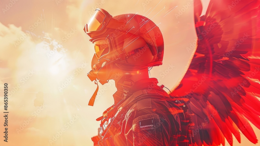 Regal and ethereal phoenix in a double exposure composition with an air ...